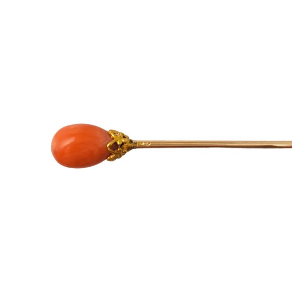 Estate | Jewelry | 4k Yellow Gold Coral Stickpin 16299 | Poshmark